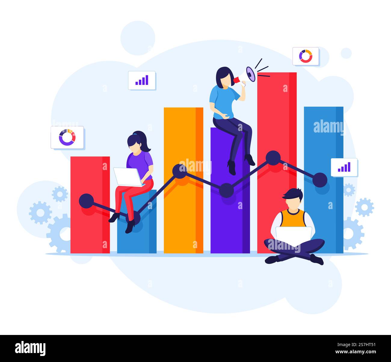 Data Analysis concept, People work near a big graph chart vector ...