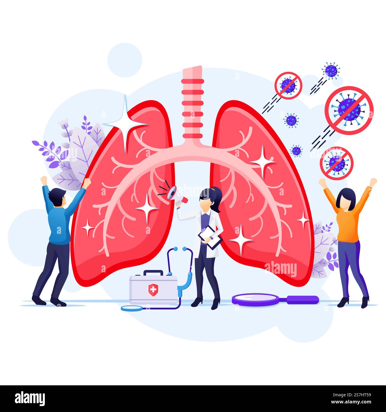 People stop and cure Covid-19 Corona virus from human lungs concept ...