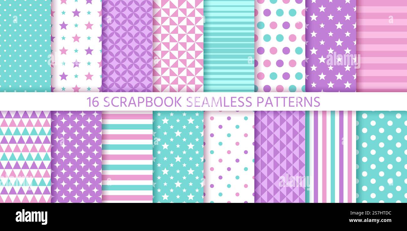 Scrapbook pattern. Vector. Seamless background. Cute textures with ...
