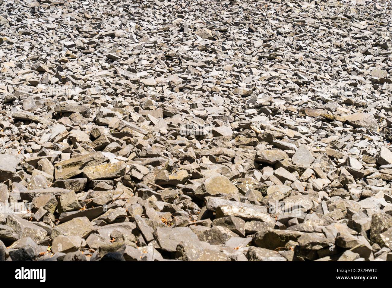 Rock field with volcanic basalt stones in the side of an old volcano ...