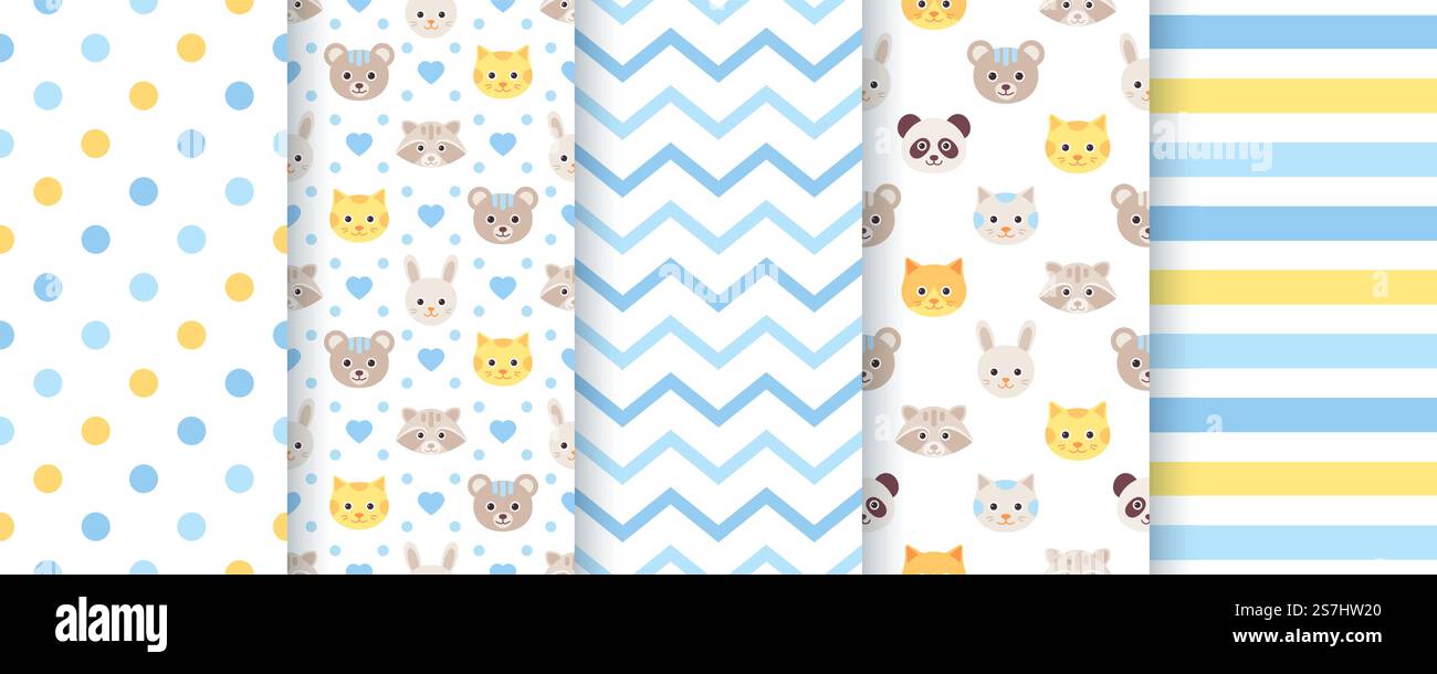 Baby pattern. Baby boy seamless backgrounds. Kids textures with animals ...