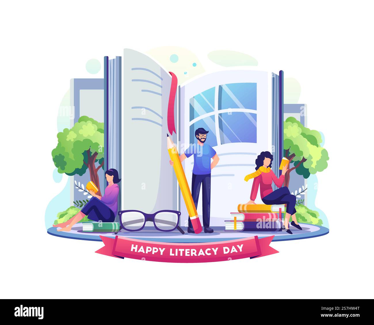 Happy Literacy Day. People celebrate literacy day with books as windows ...