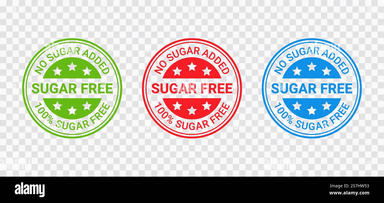 Sugar free stamp. No sugar added round label. Diabetic imprint badge ...