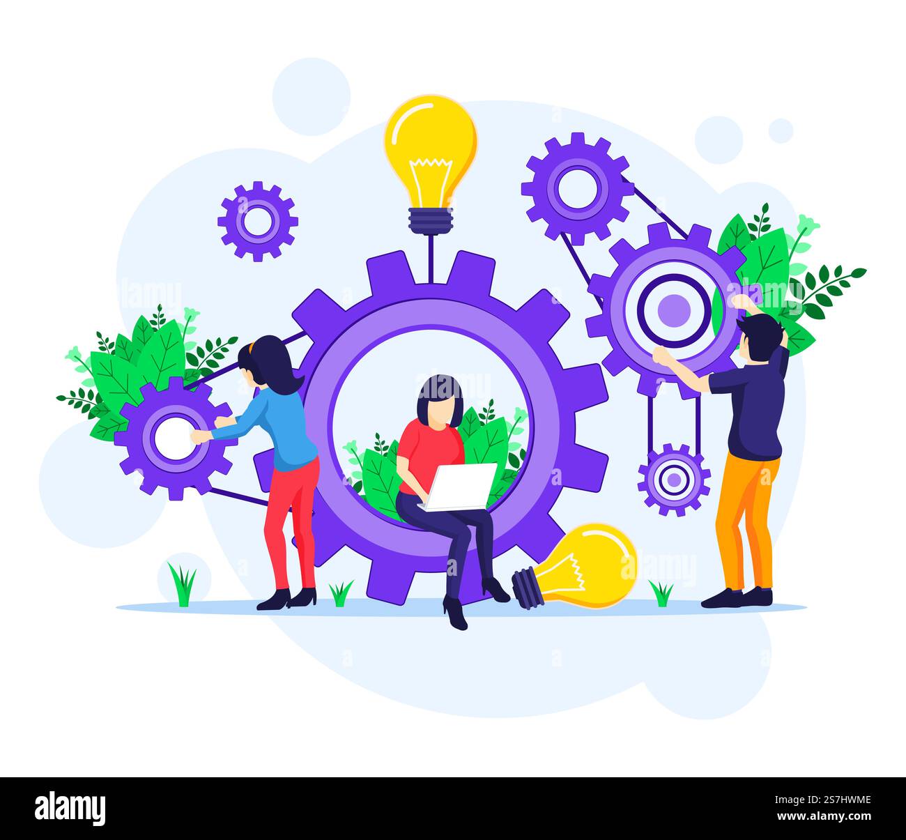 Team work concept, people putting together a series of cogs, links of ...