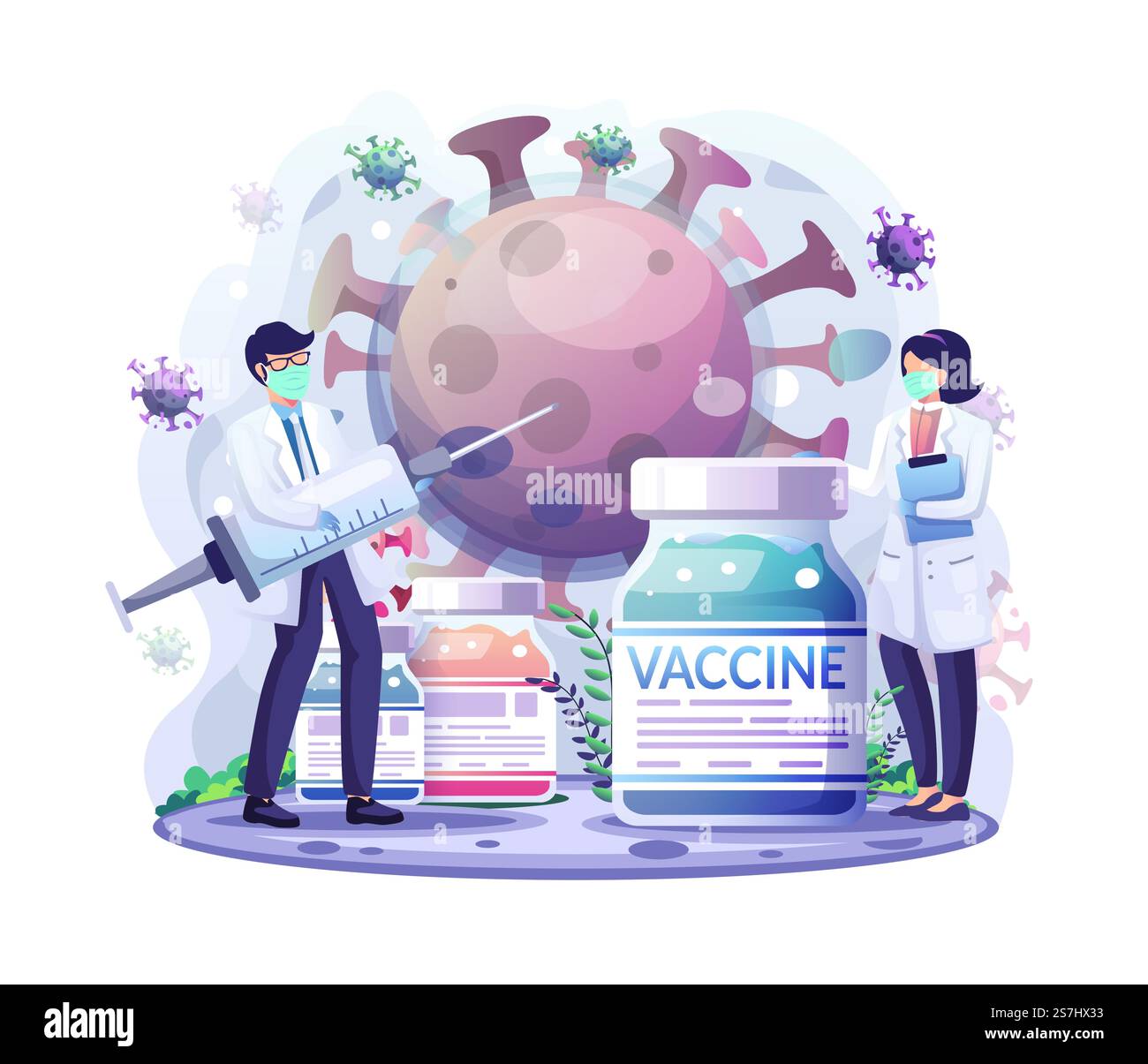 Doctors inject a syringe vaccine into the covid-19 coronavirus cell ...