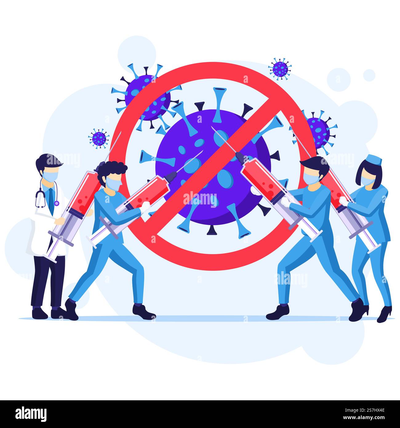 People fight the Virus Concept, Doctor and nurses use weapon to ...