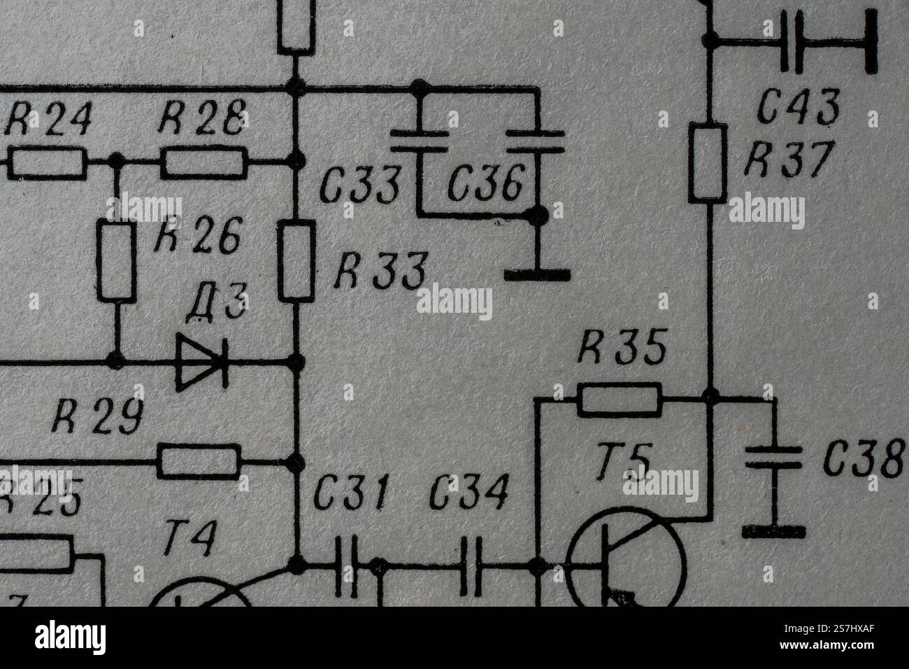 Old radio circuit printed on vintage paper electricity diagram as ...