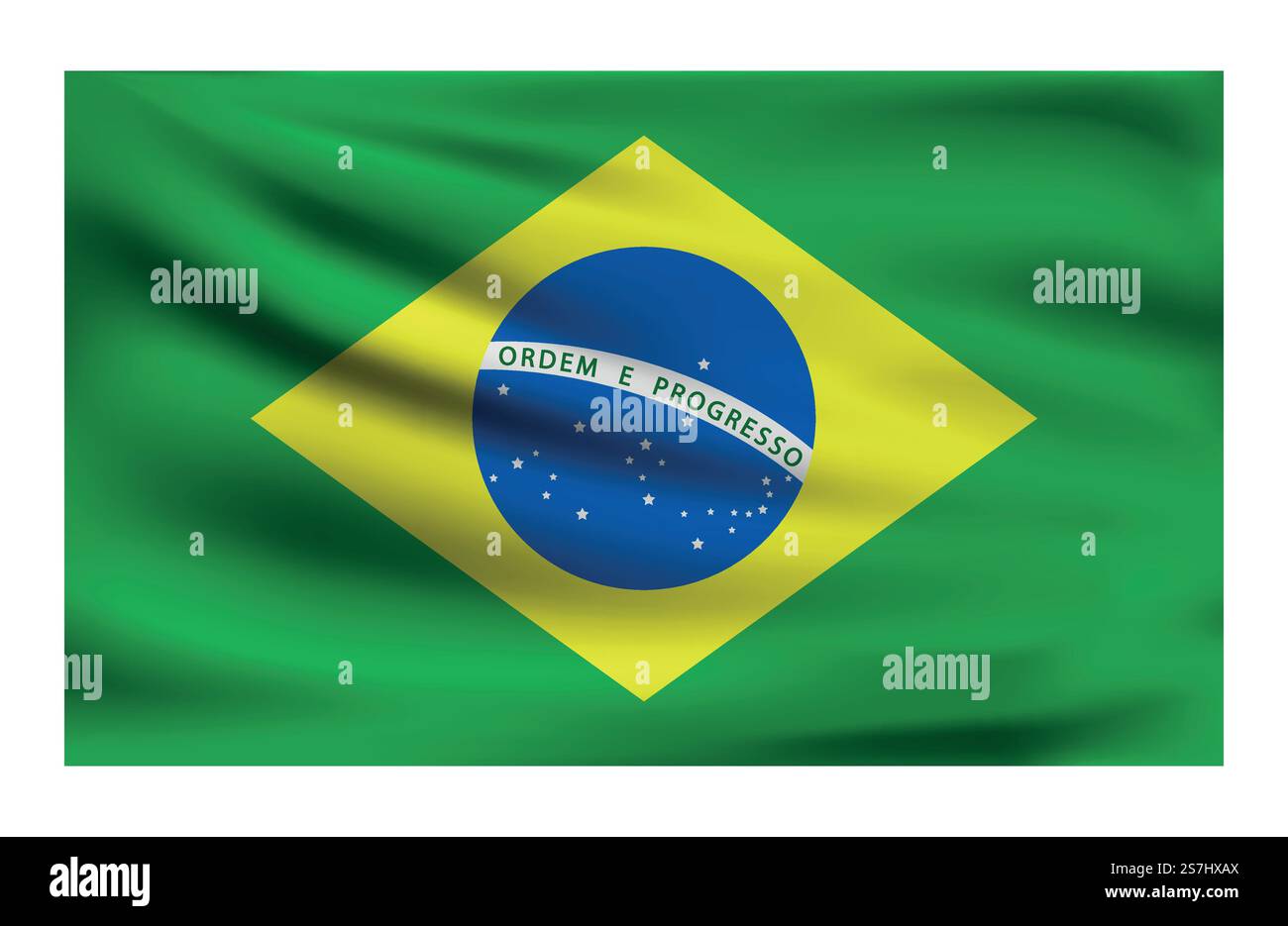 Realistic National flag of Brazil. Current state flag made of fabric ...