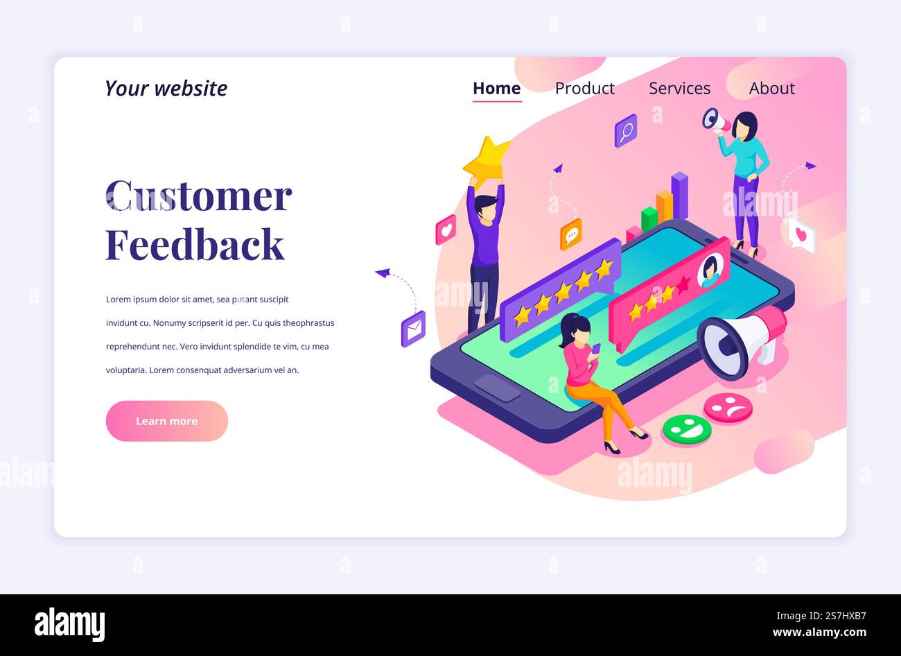 Isometric landing page design concept of Customer reviews concept ...