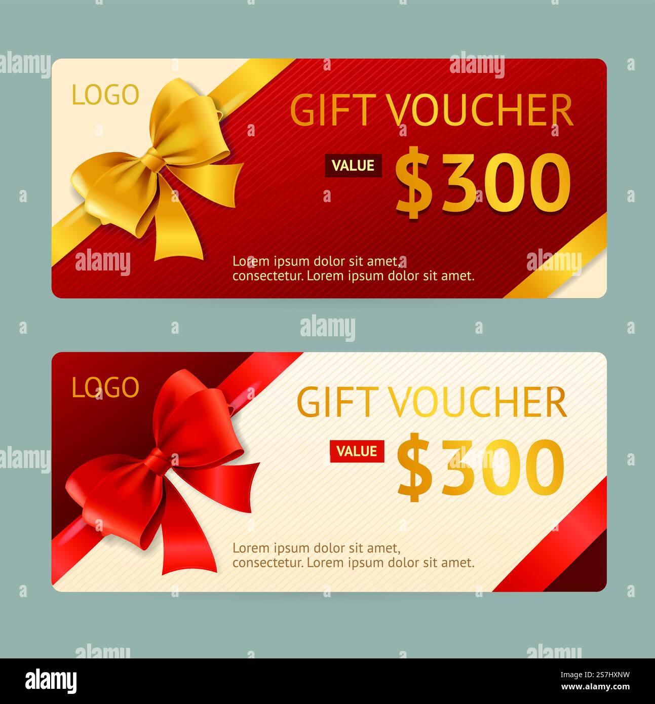 Gift Voucher Template with Ribbon and a Bow. Vector illustration. Gift ...