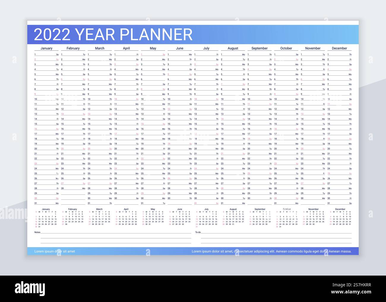 2022 year calendar planner. Desk calender template. Annual daily ...