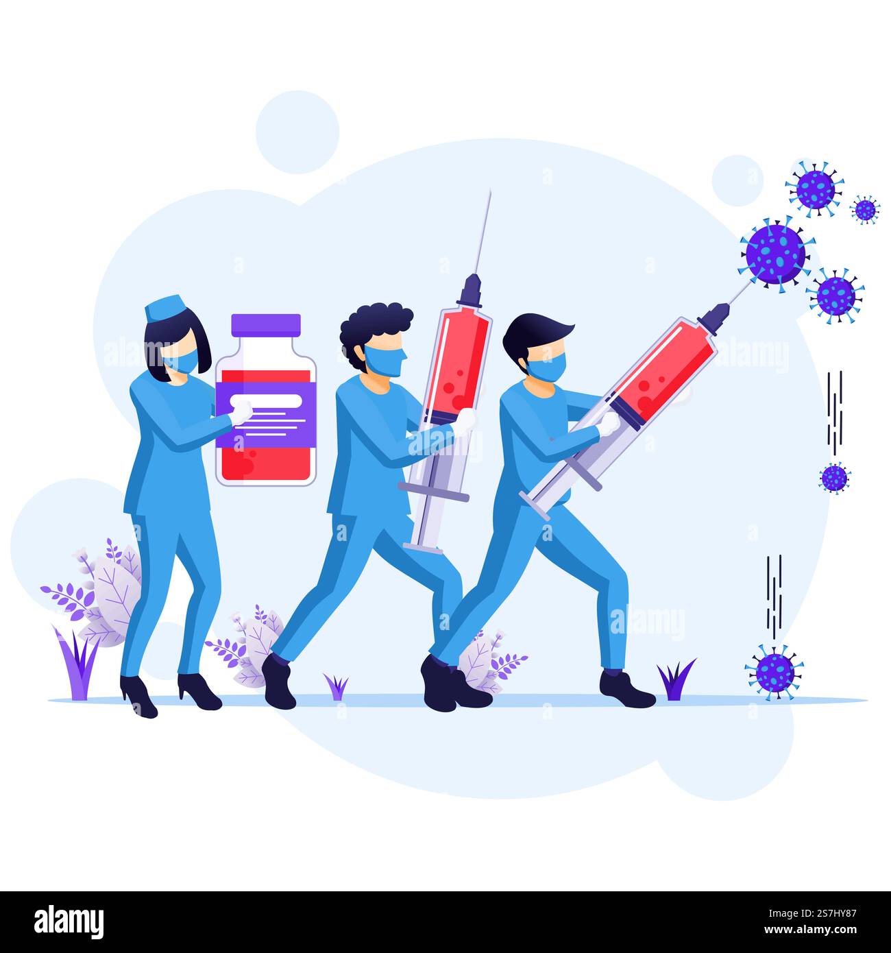 Doctor and nurses fight Covid-19 coronavirus concept, disinfecting ...