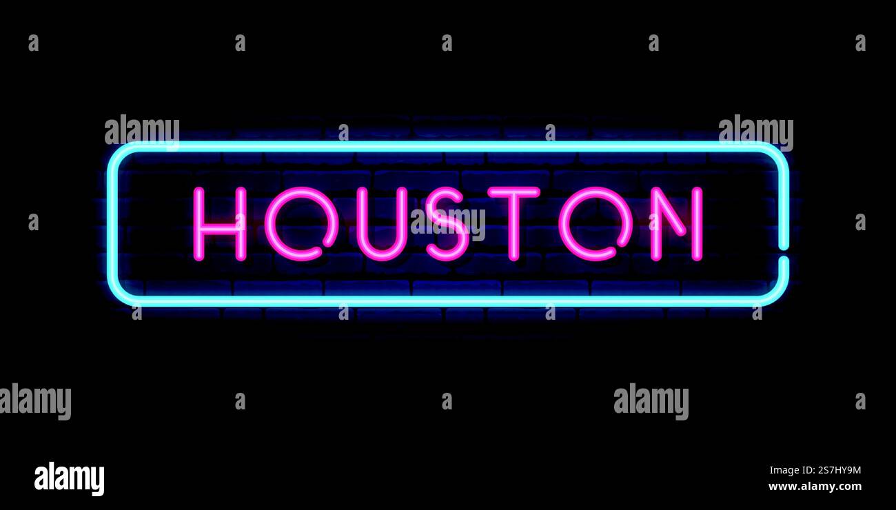 Houston neon signboard. Glowing banner. Stock vector illustration Stock ...