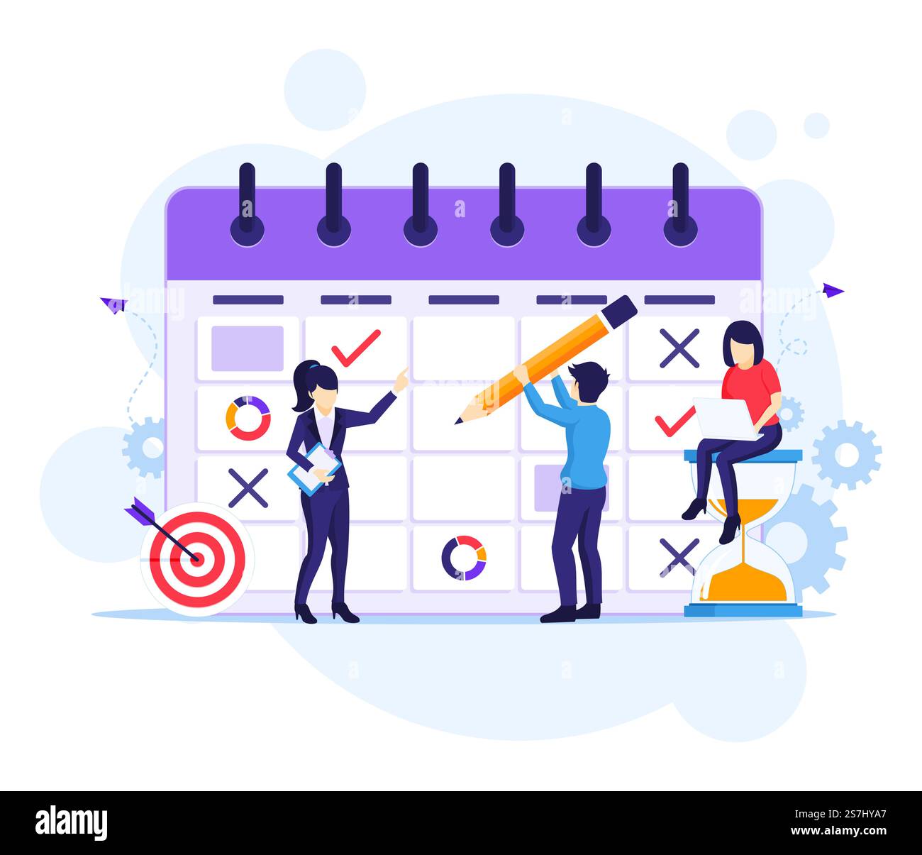 Business planning concept, People filling out the work schedule on a ...