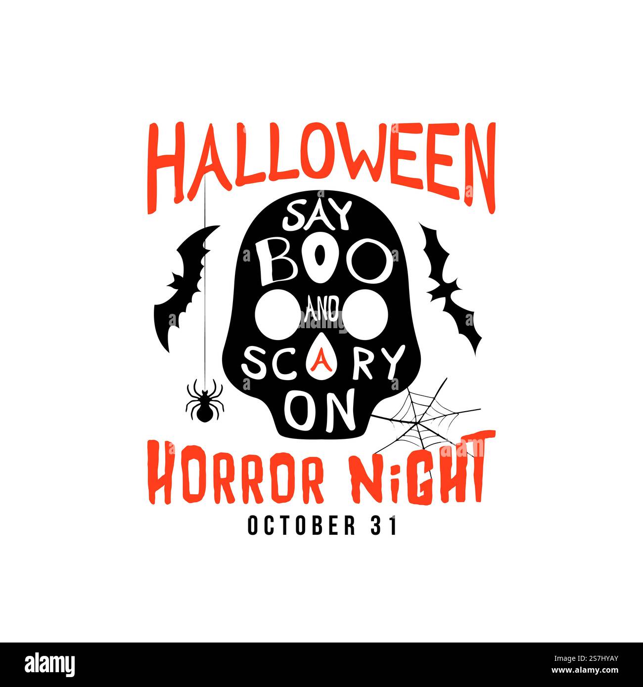 Halloween party flyer design. Text Say Boo and Scary On text in skull ...