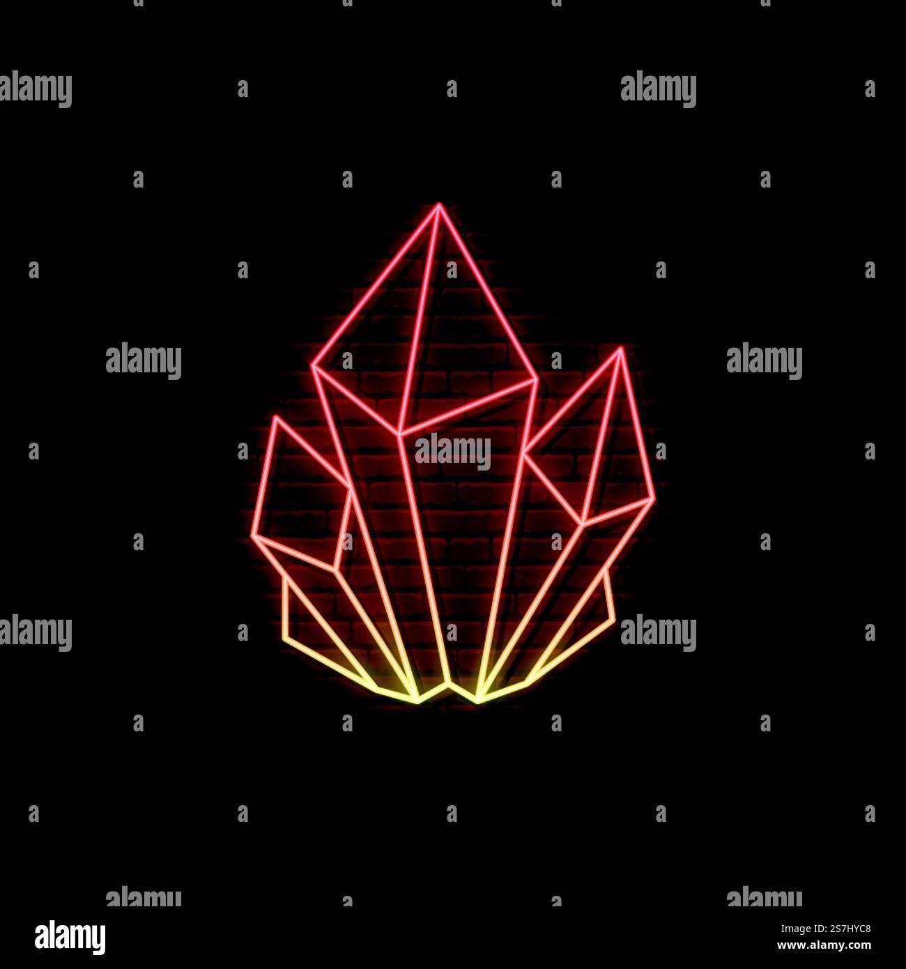 Crystal neon sign. Orange glowing crystal icon. Concept of magical ...