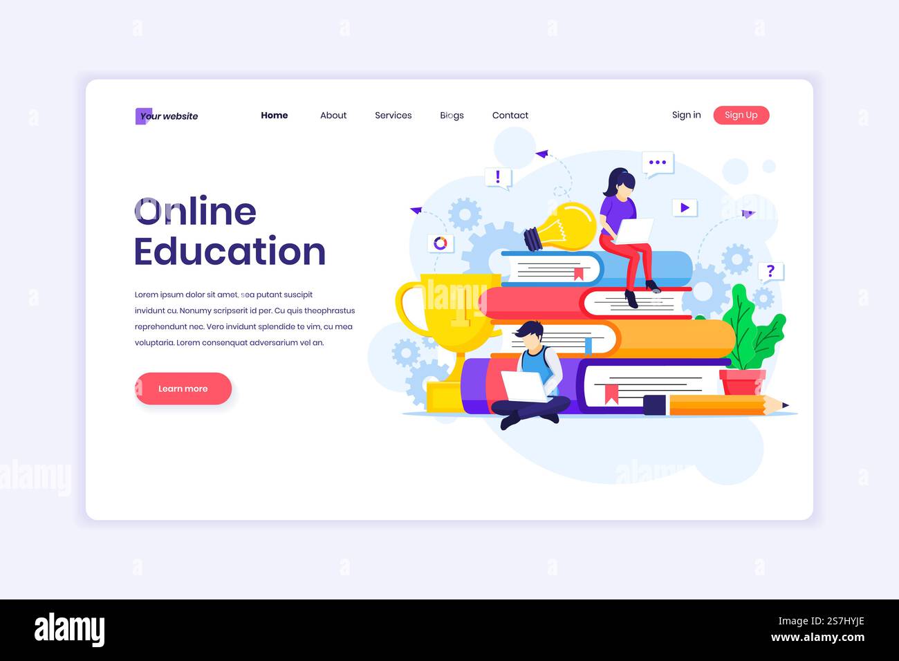 Landing page design concept of Online Learning, Webinar, and online ...