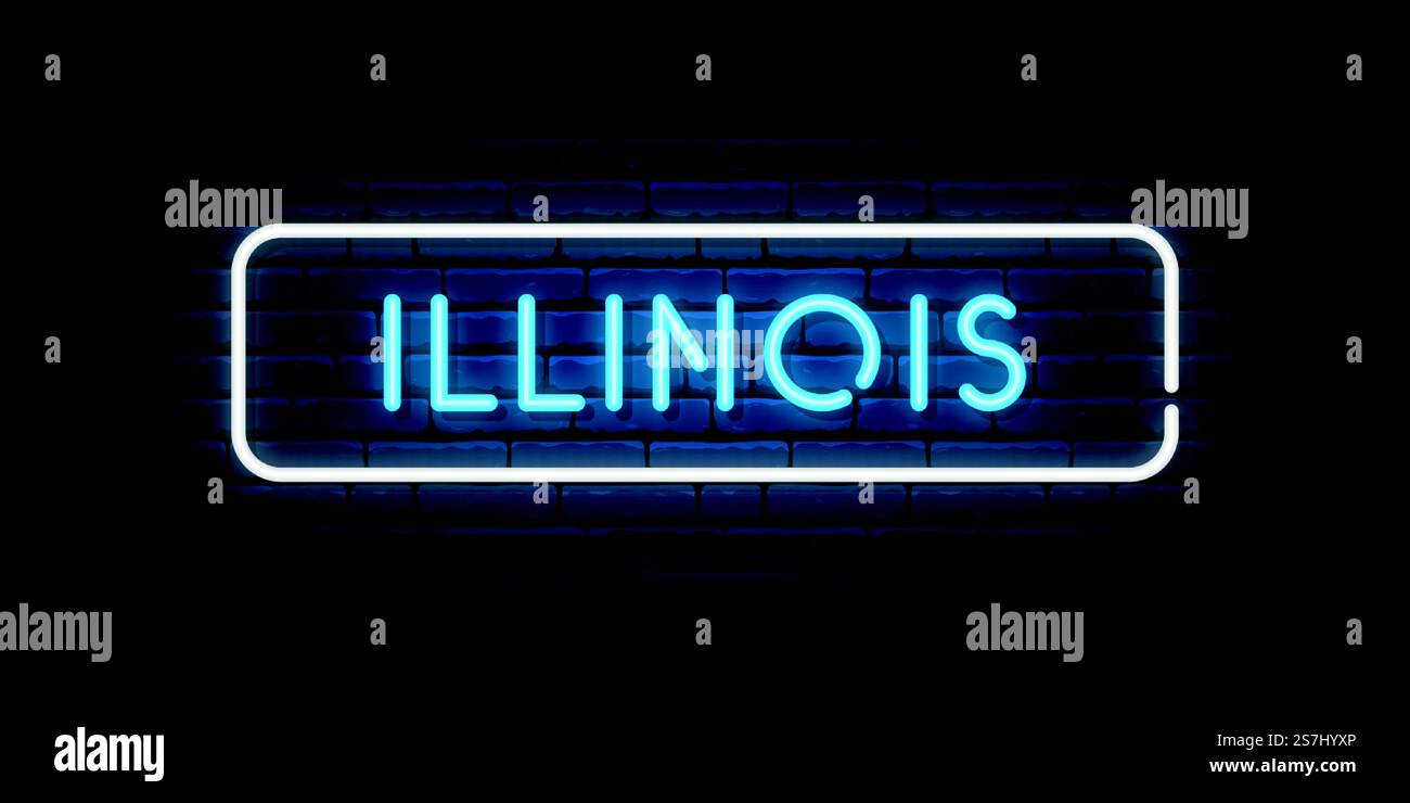 Illinois neon signboard. Glowing banner. Stock vector illustration ...