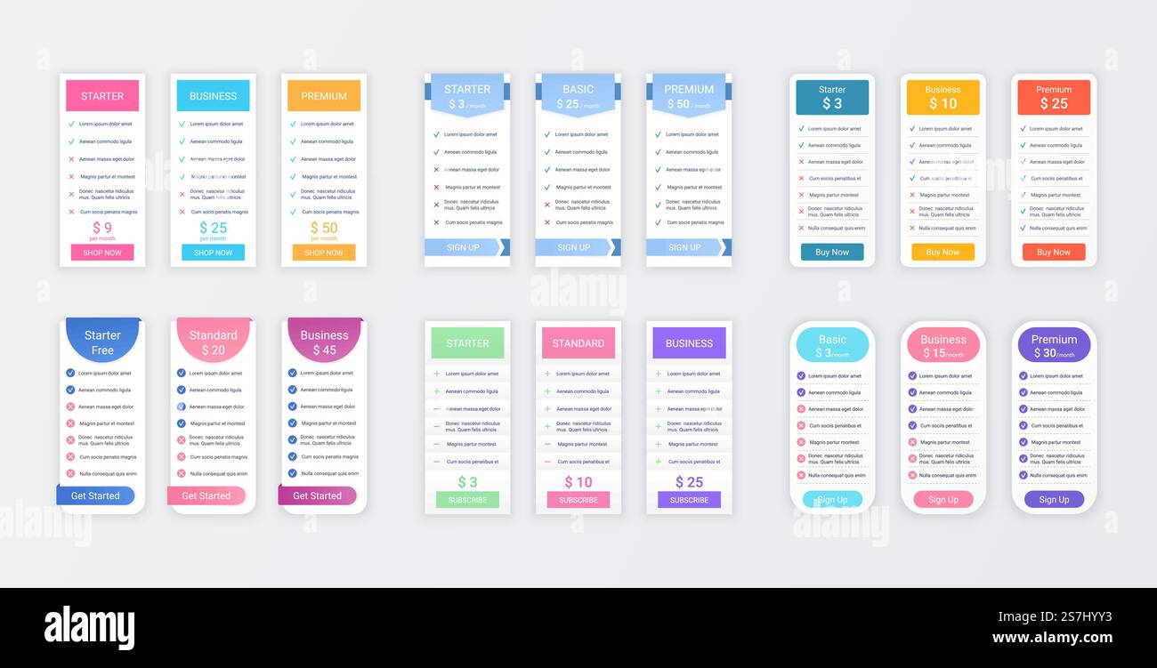Price Table Plans Comparison Chart Template Set Pricing Data Grids Spreadsheet Page With 3