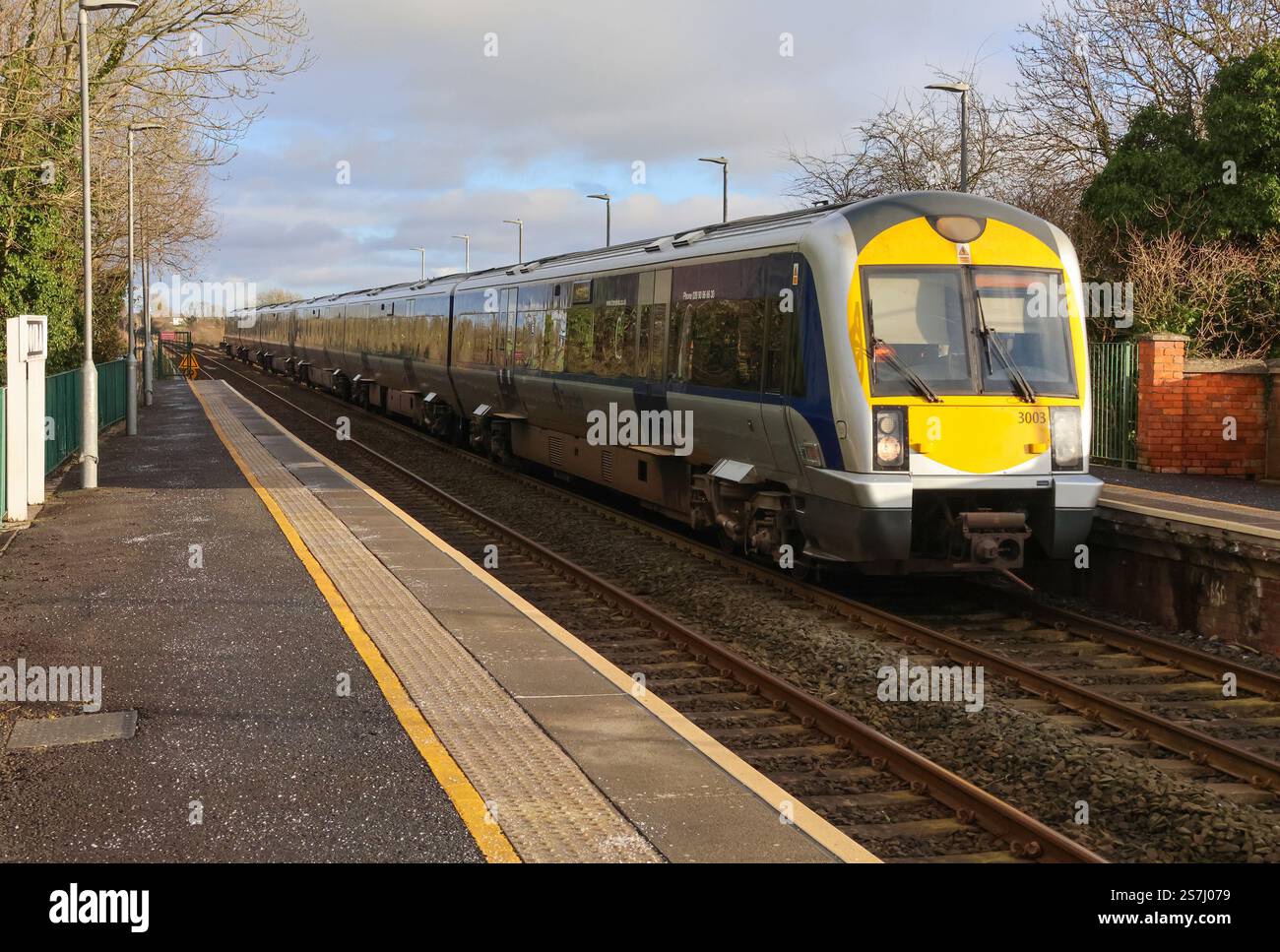 Six carriage Northern Ireland Railways train Northern Ireland entering ...