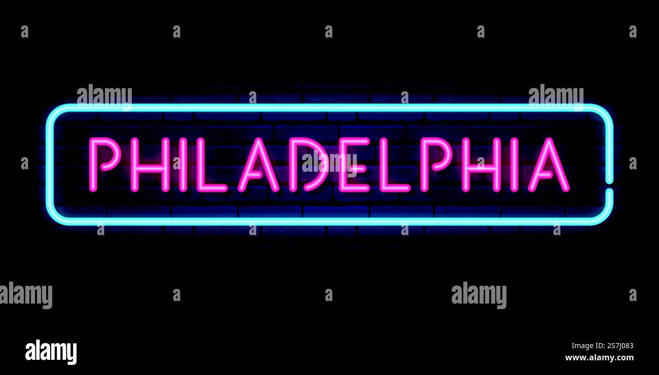 Philadelphia neon sign. Bright light signboard. Vector banner Stock ...