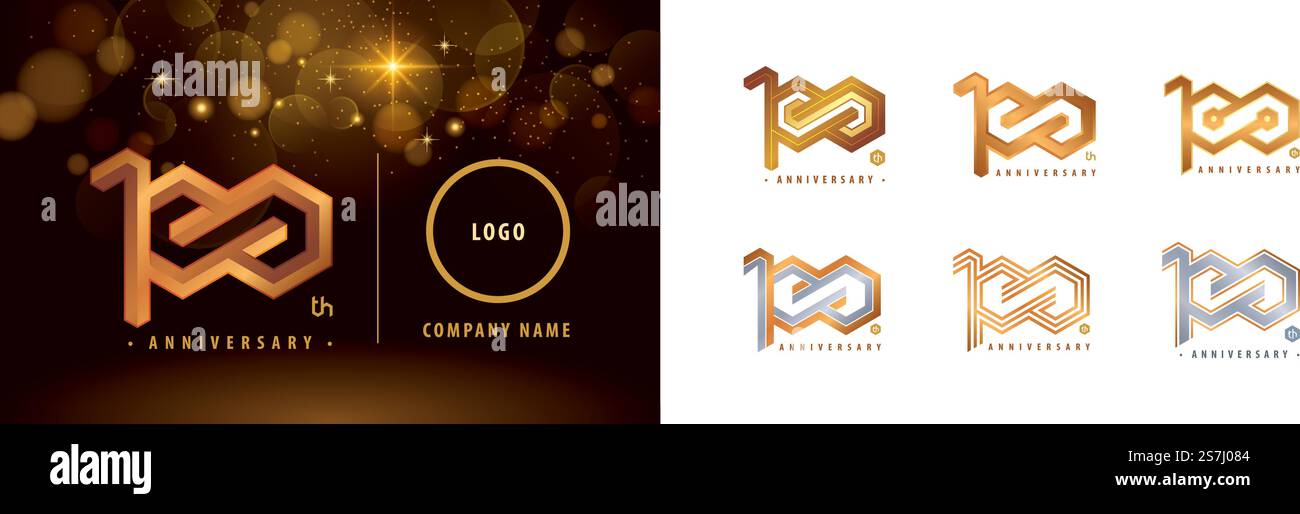 Set of 100th Anniversary logotype design, Hundred years anniversary ...