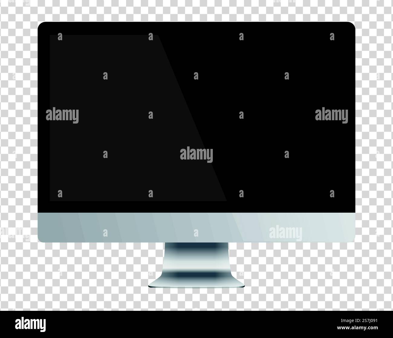 Modern computer monitor display with black screen isolated on transparent background. Front view ...