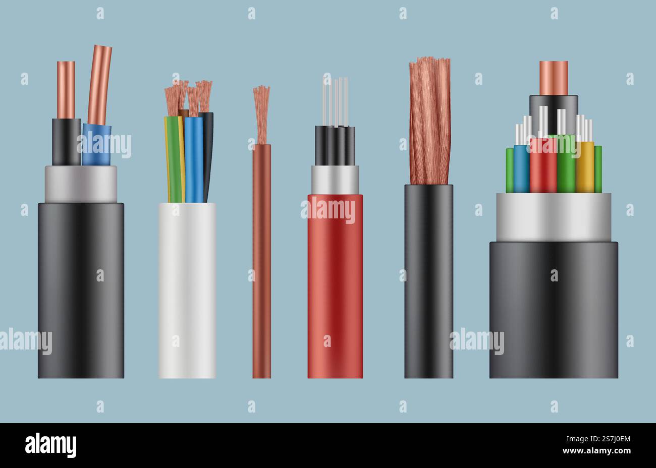 Optical cables. Wire fiber cord structure electrical line wicker vector ...