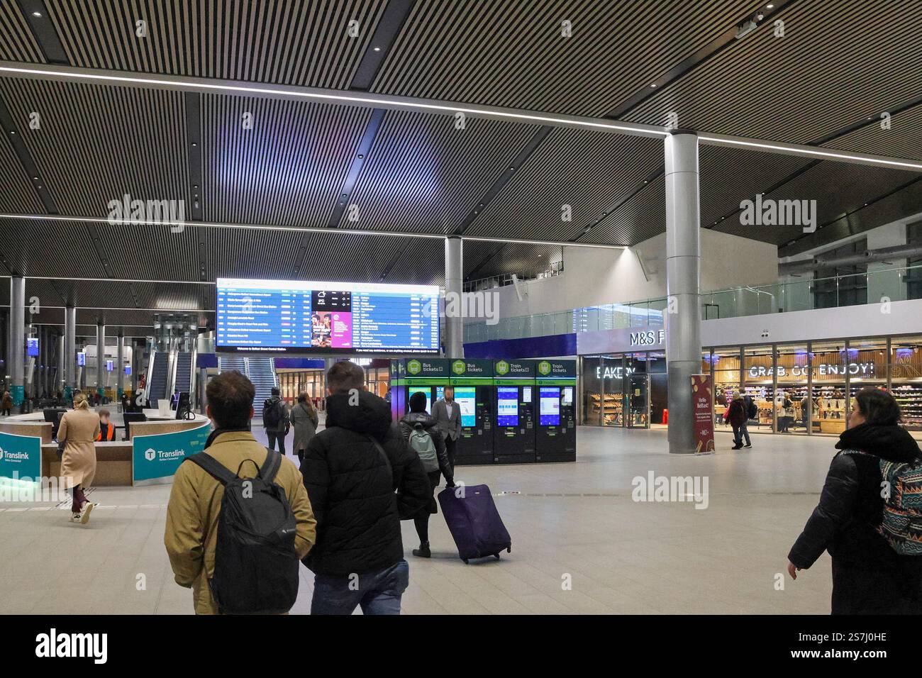 Inside Translink Grand Central Station Belfast. Passengers commuters ...