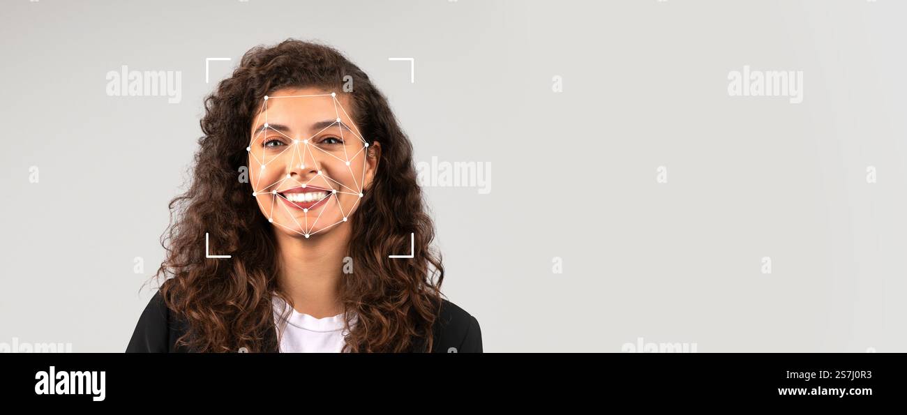 Visual representation of facial recognition technology with a woman ...