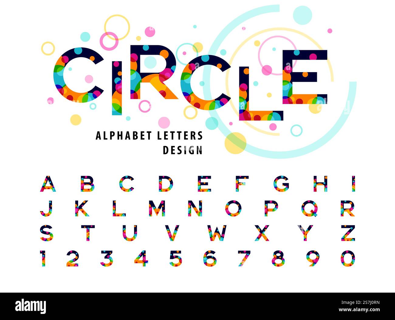 Abstract Colorful Circles inside Alphabet Letters and numbers, Modern ...