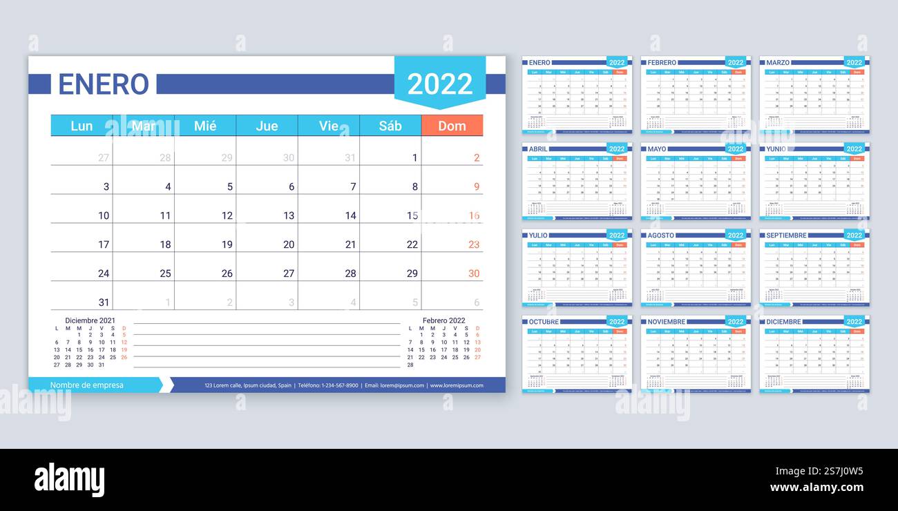 Spanish calendar for 2022 year. Planner template. Week starts Monday ...