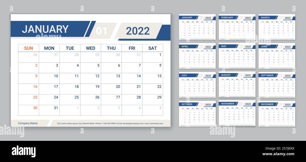 Planner, calendar 2022 year. Calender template. Week starts Sunday ...