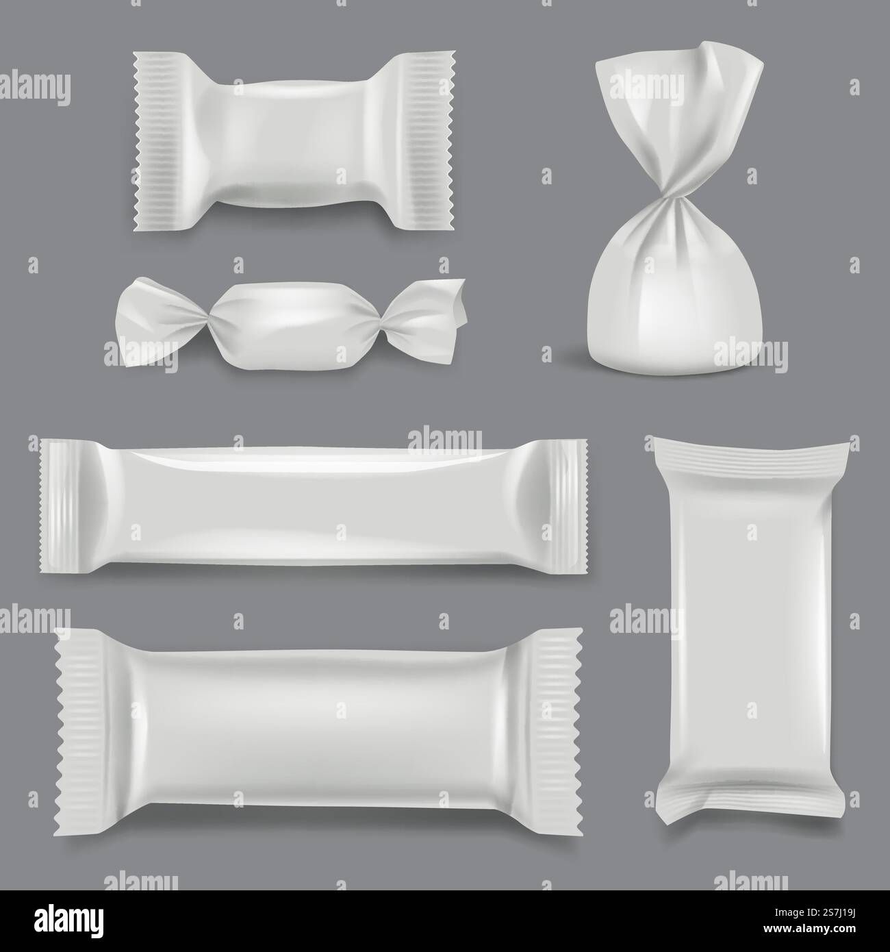 Realistic candy package. Wrappers paper pack supermarket gift plastic ...