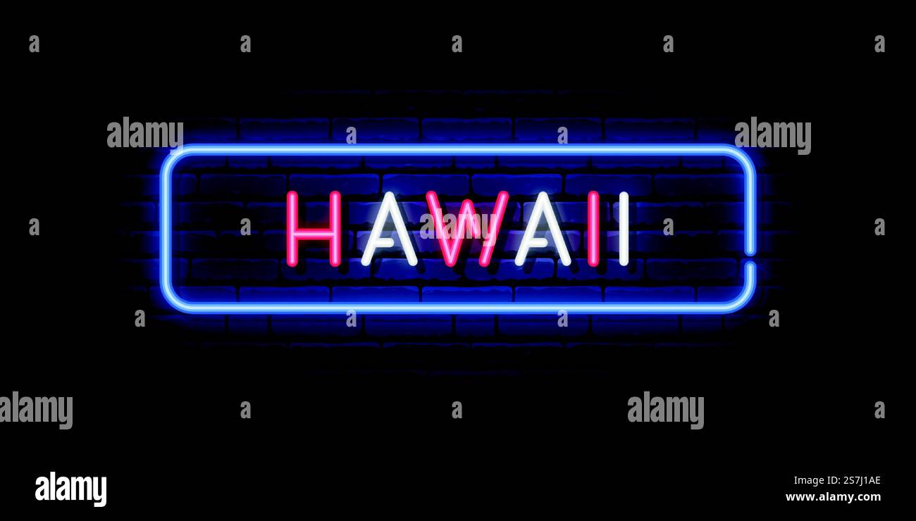 Hawaii neon signboard. Glowing banner. Stock vector illustration Stock ...