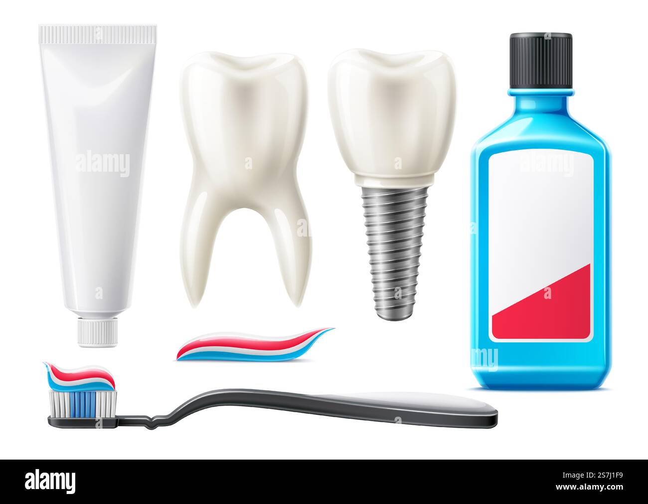 Vector realistic teeth and oral care products mockup set. Mouth wash ...