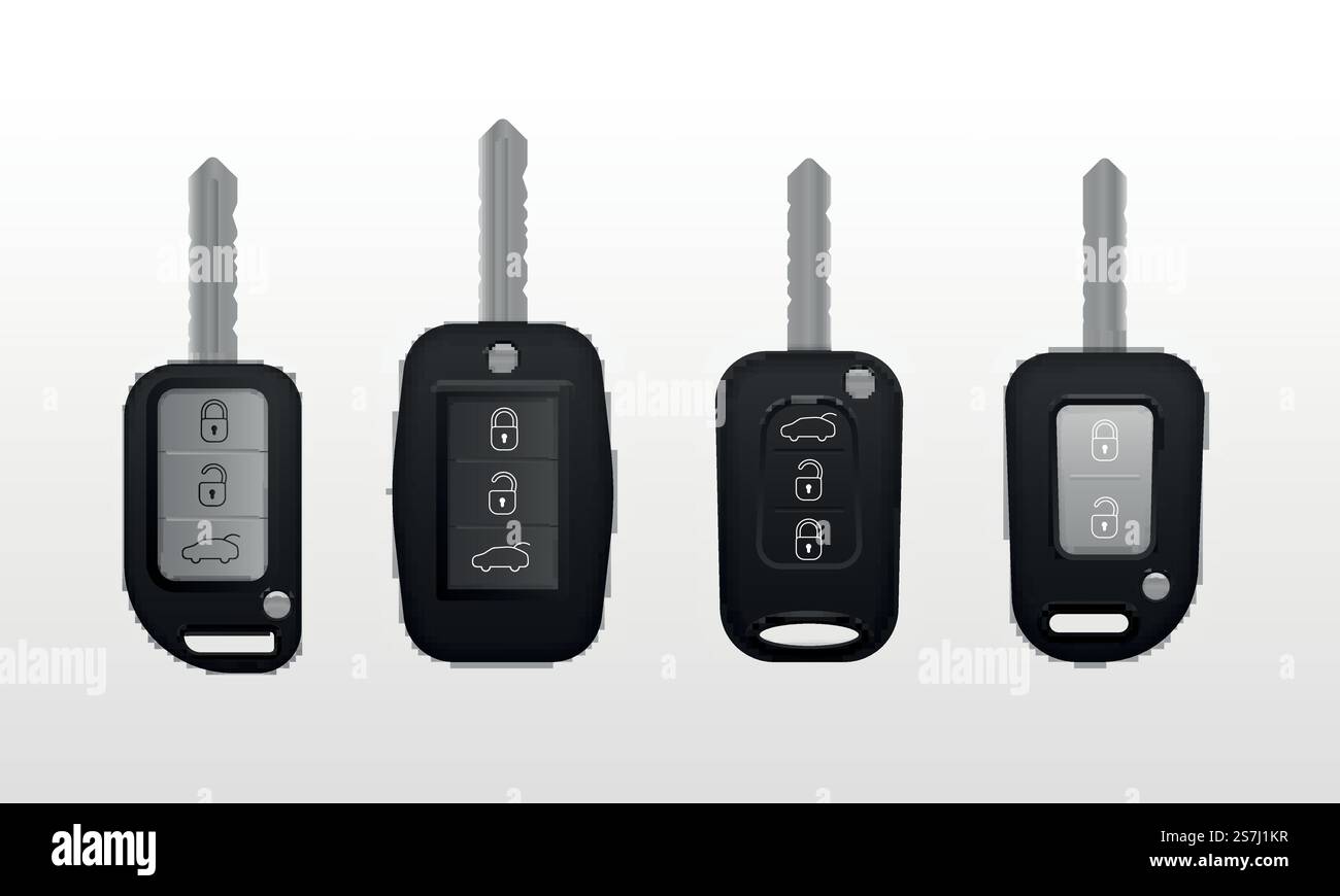 Realistic car keys black color isolated on white background. Set of ...