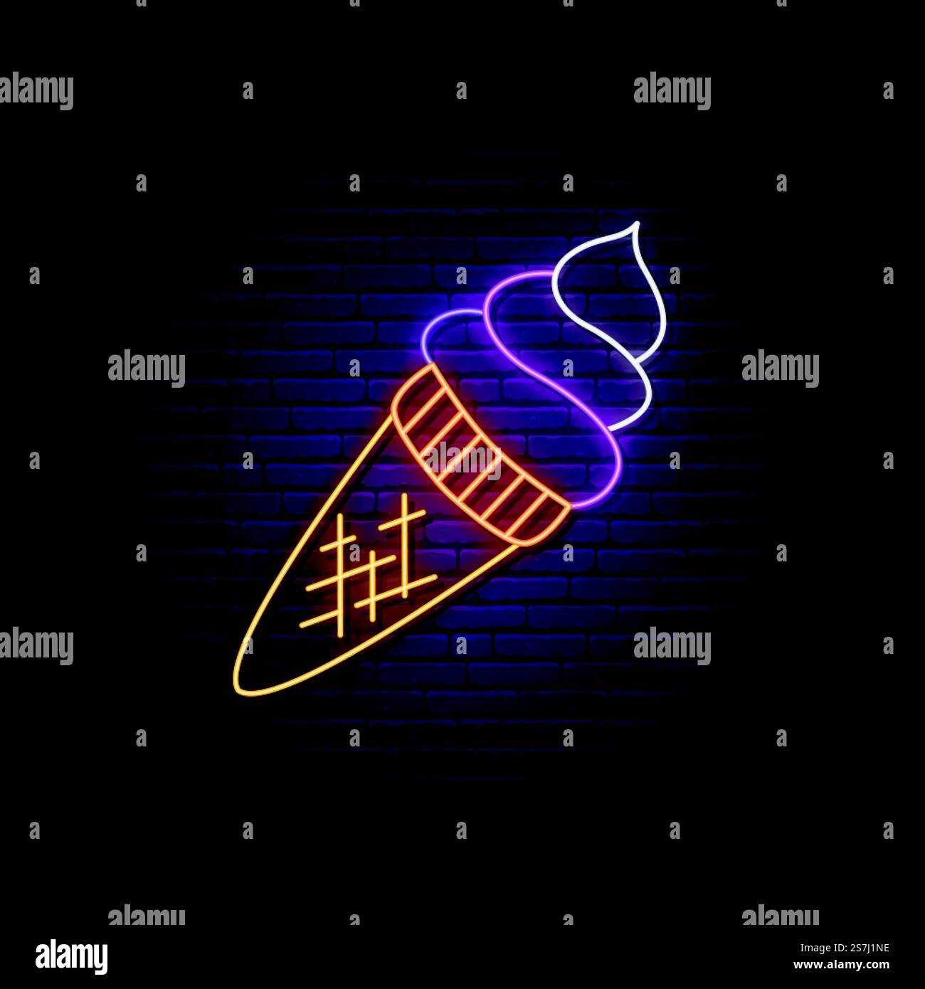 Neon ice creme sign. Glowing ice creme in waffle cone. Vector ...