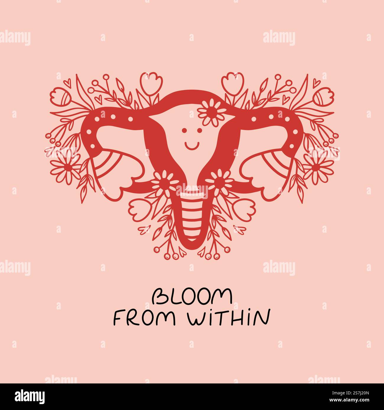Hand-drawn illustration of a uterus surrounded by flowers with the ...