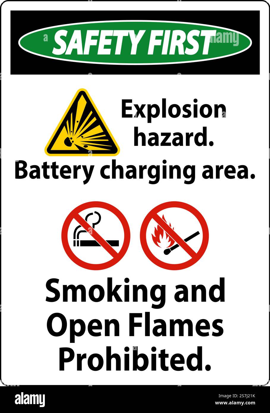 Safety First Sign Explosion Hazard, Battery Charging Area, Smoking And ...
