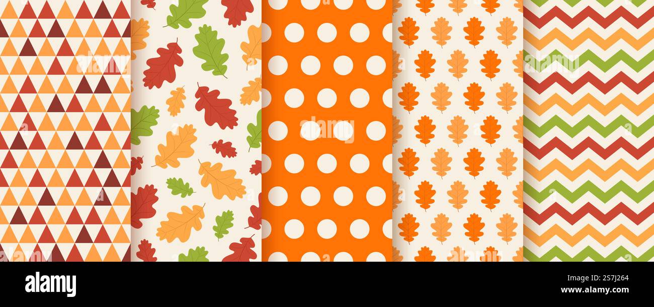 Autumn pattern. Vector. Seamless background with fall oak leaves, polka ...