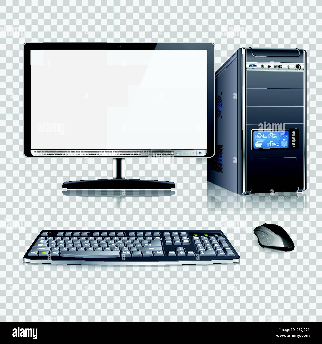 Realistic High Detailed 3D Computer Case with Monitor, Keyboard and ...