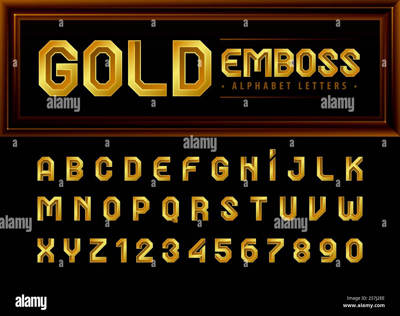 Gold Alphabet Letters and numbers, Modern embossed font alphabet letters Vector, Golden embossed ...