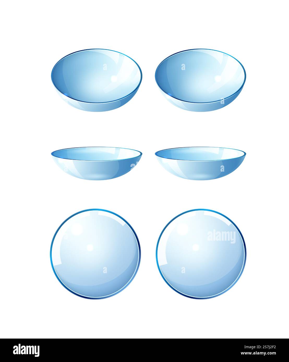 Vector realistic contact lenses mockup set. Blue eyesight correction ...