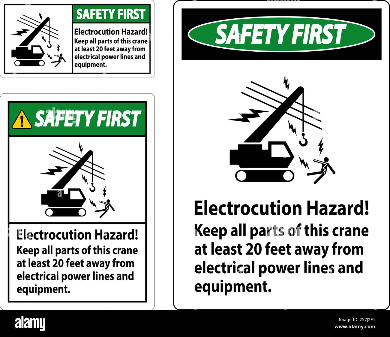 Safety First Sign Electrocution Hazard, Keep All Parts Of This Crane At ...