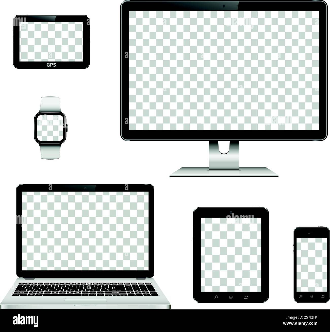 Set of realistic computer monitor, laptop, tablet, mobile phone, smart ...