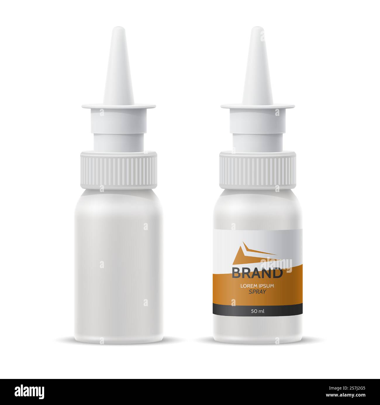 Realistic nasal spray plastic white bottle mockup set. Vector medical ...