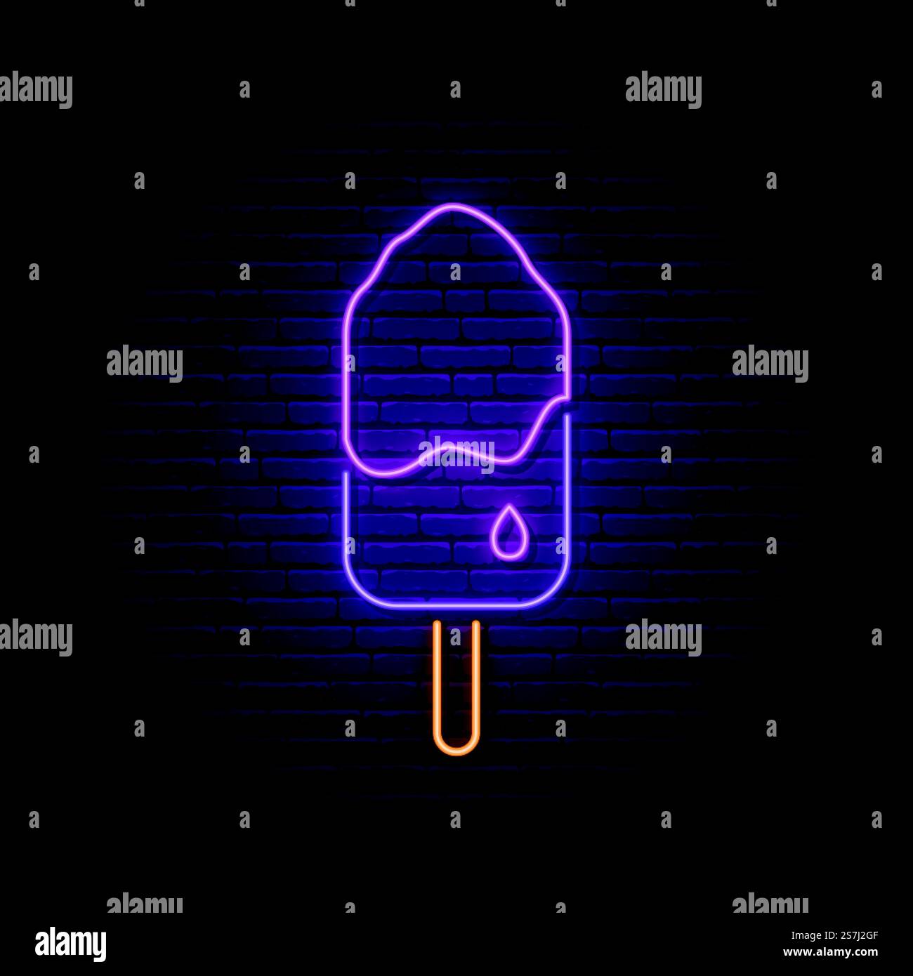 Neon Ice cream sign. Glowing neon ice cream emblem. Bright signboard ...