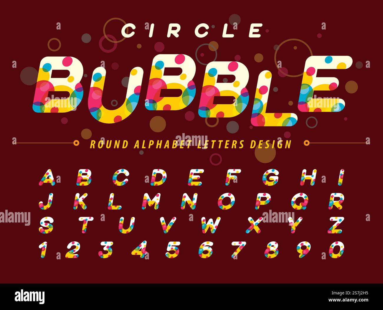Abstract Colorful Circles inside Alphabet Letters and numbers, Modern ...