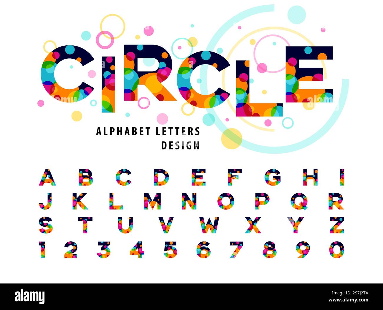 Abstract Colorful Circles inside Alphabet Letters and numbers, Modern ...